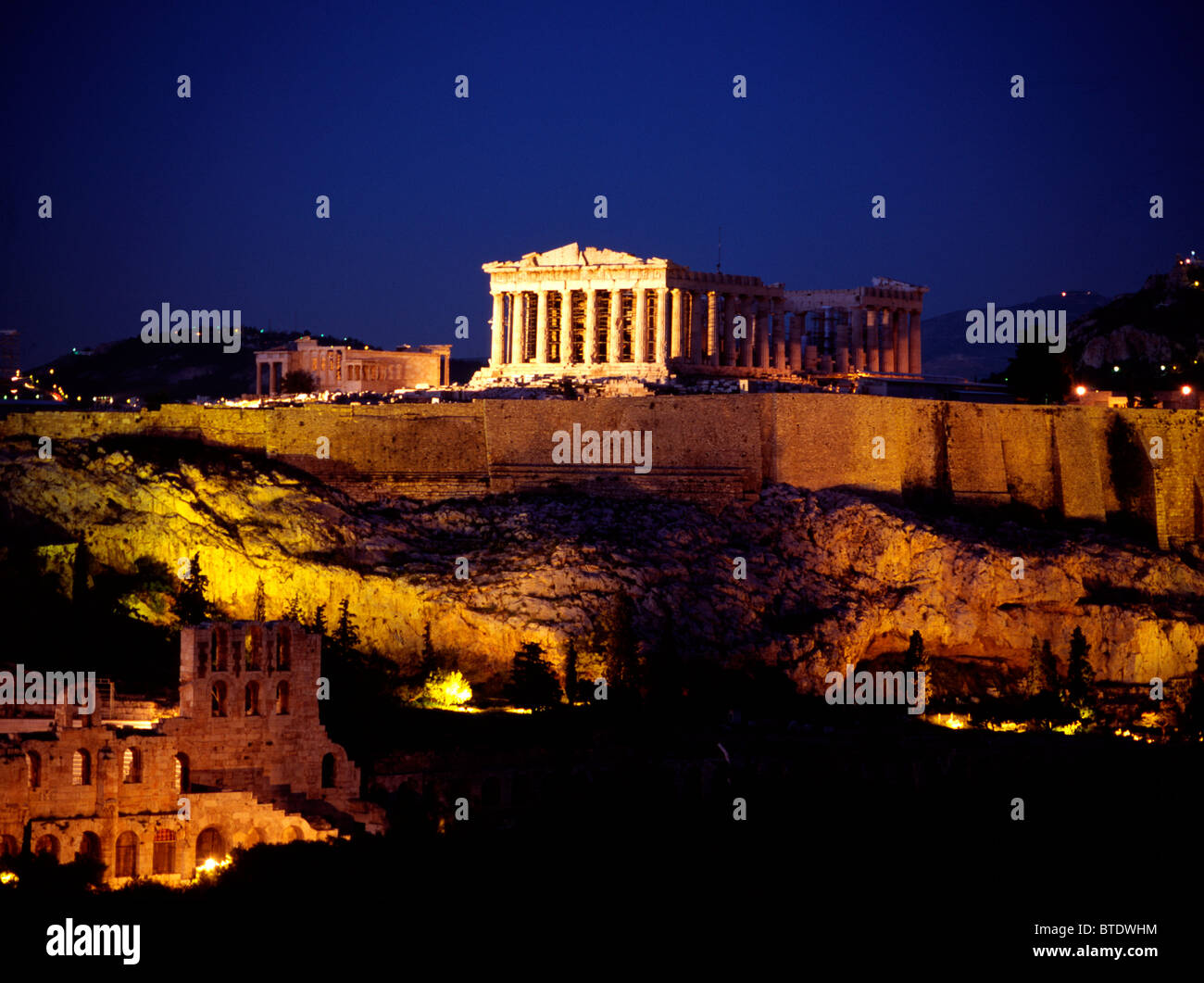 View Including The Parthenon, Dusk Stock Photo - Alamy