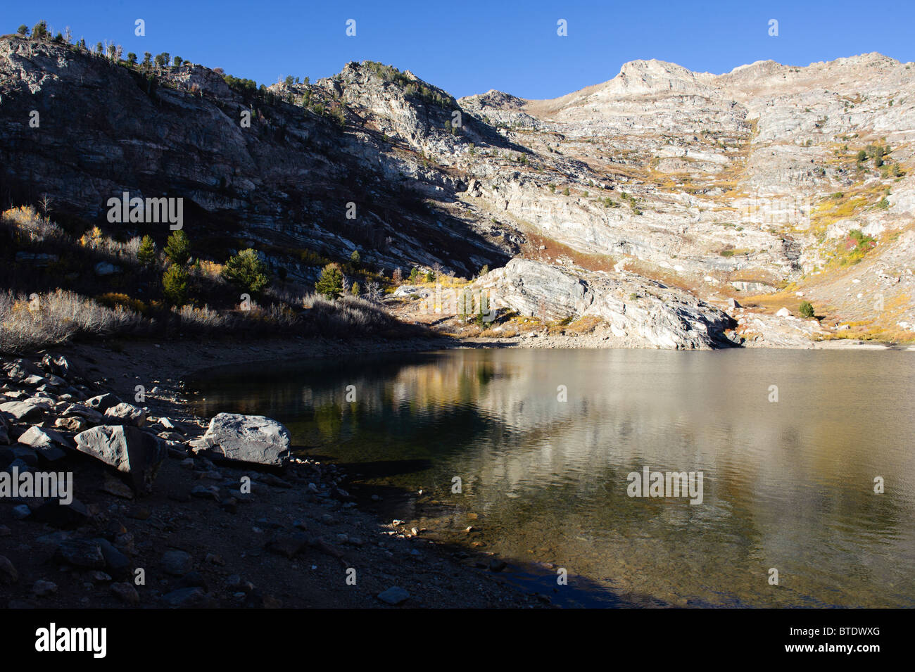 Angel Lake near Wells Nevada in the fall with brilliant gold Aspen ...