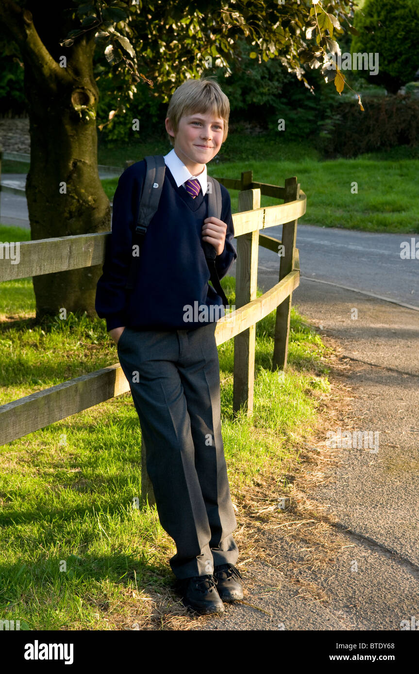 Portrait of a happy schoolboy on his first day at senior school Stock ...