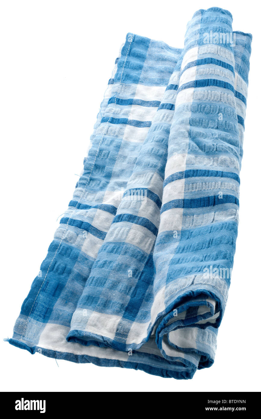 Rolled blue seersucker tablecloth Stock Photo - Alamy