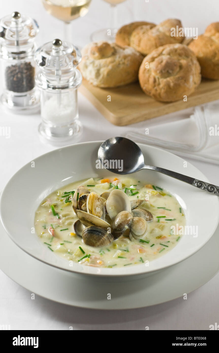 Clam chowder seafood soup Stock Photo - Alamy