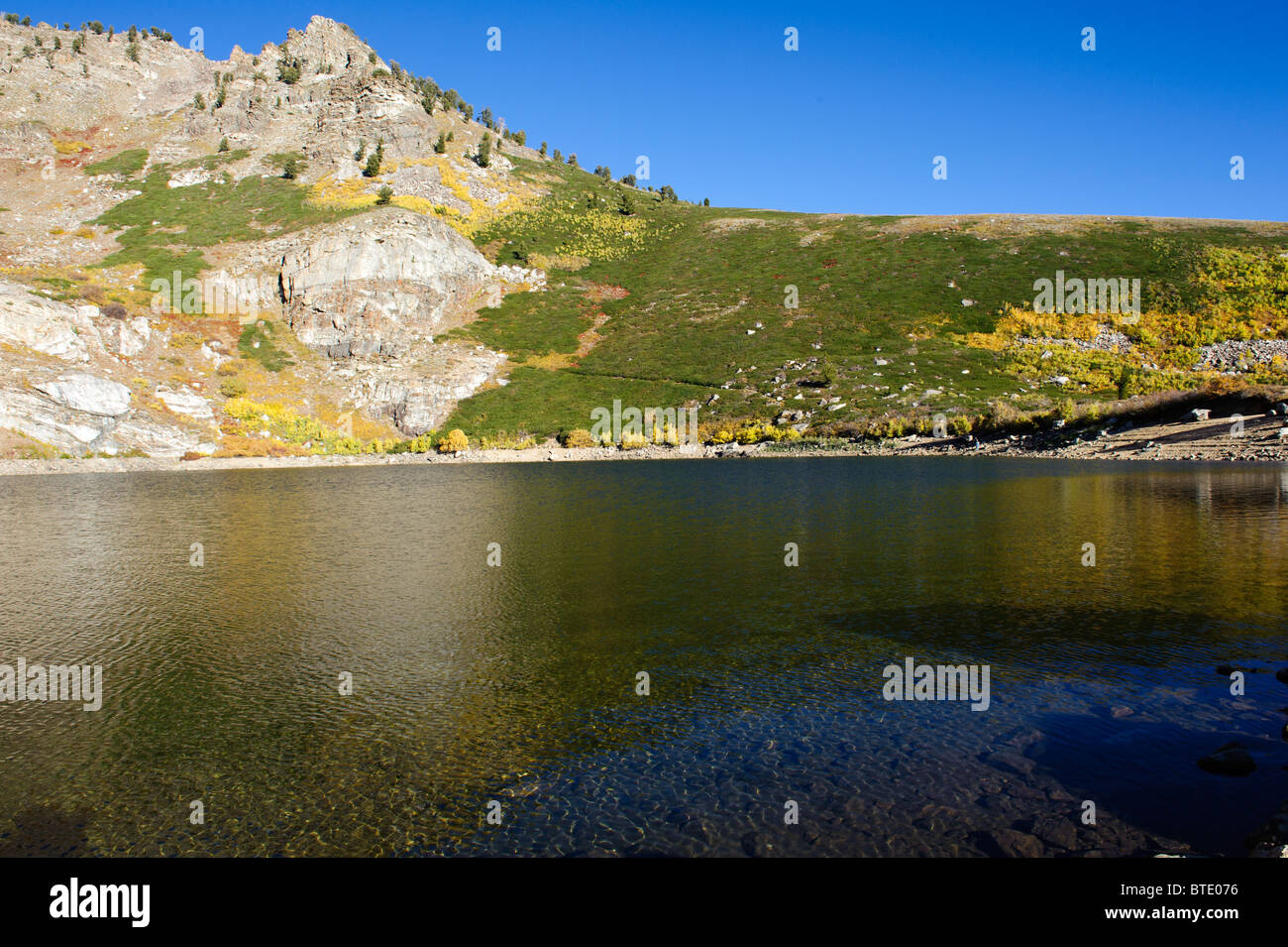 Angel Lake near Wells Nevada in the fall with brilliant gold Aspen ...