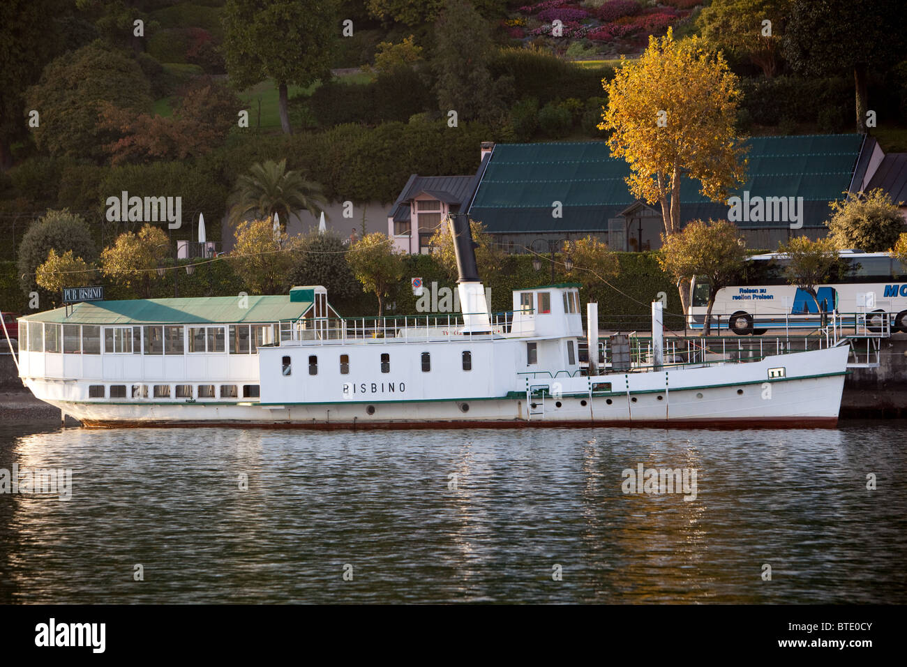 old lake como ferry now used as a pub Stock Photo - Alamy