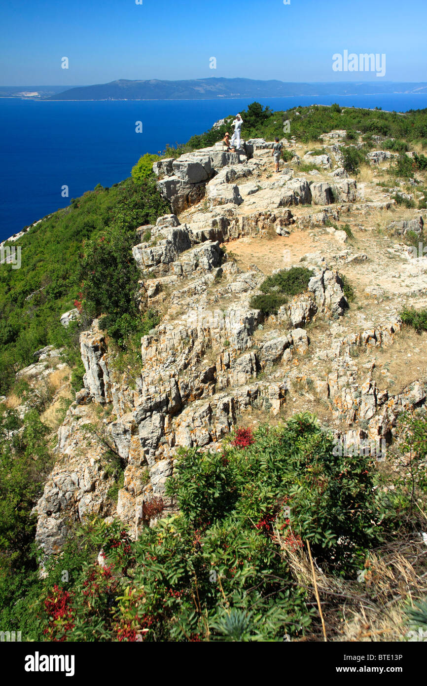 Tourists watching Adriatic Sea in Lubenice village on Cres Island ...