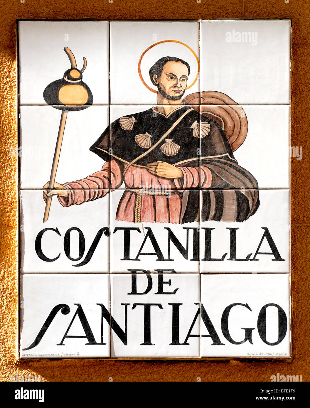 Madrid, Spain. Traditional Tiled Street Sign. Costanilla de Santiago ...