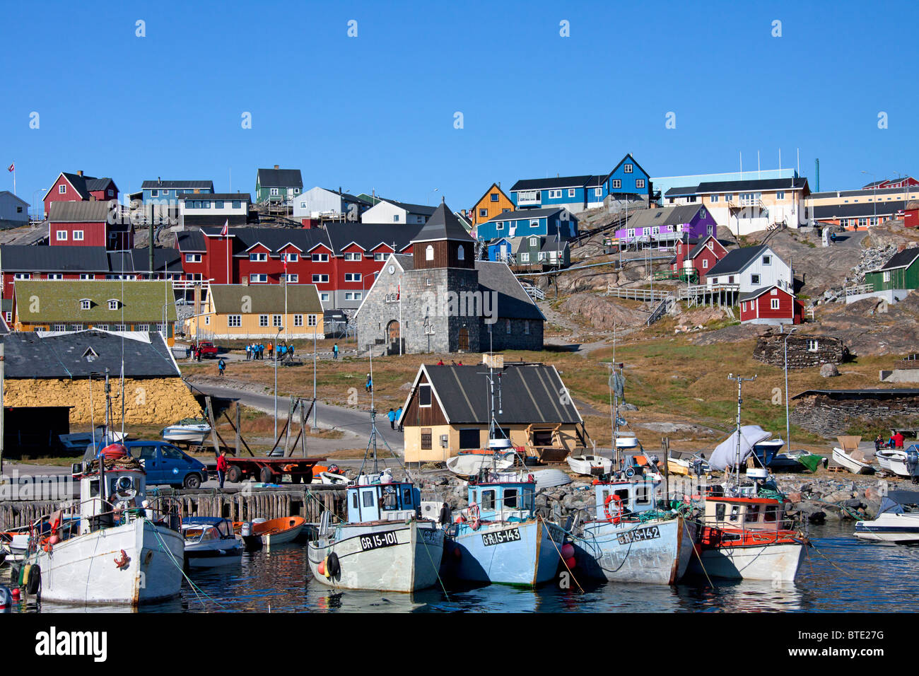 Boats in harbour church hi-res stock photography and images - Alamy