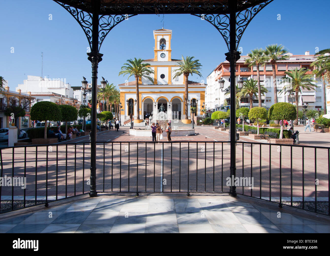 Plaza de Iglesia (Church square) in the town of San Pedro de Alcantara ...