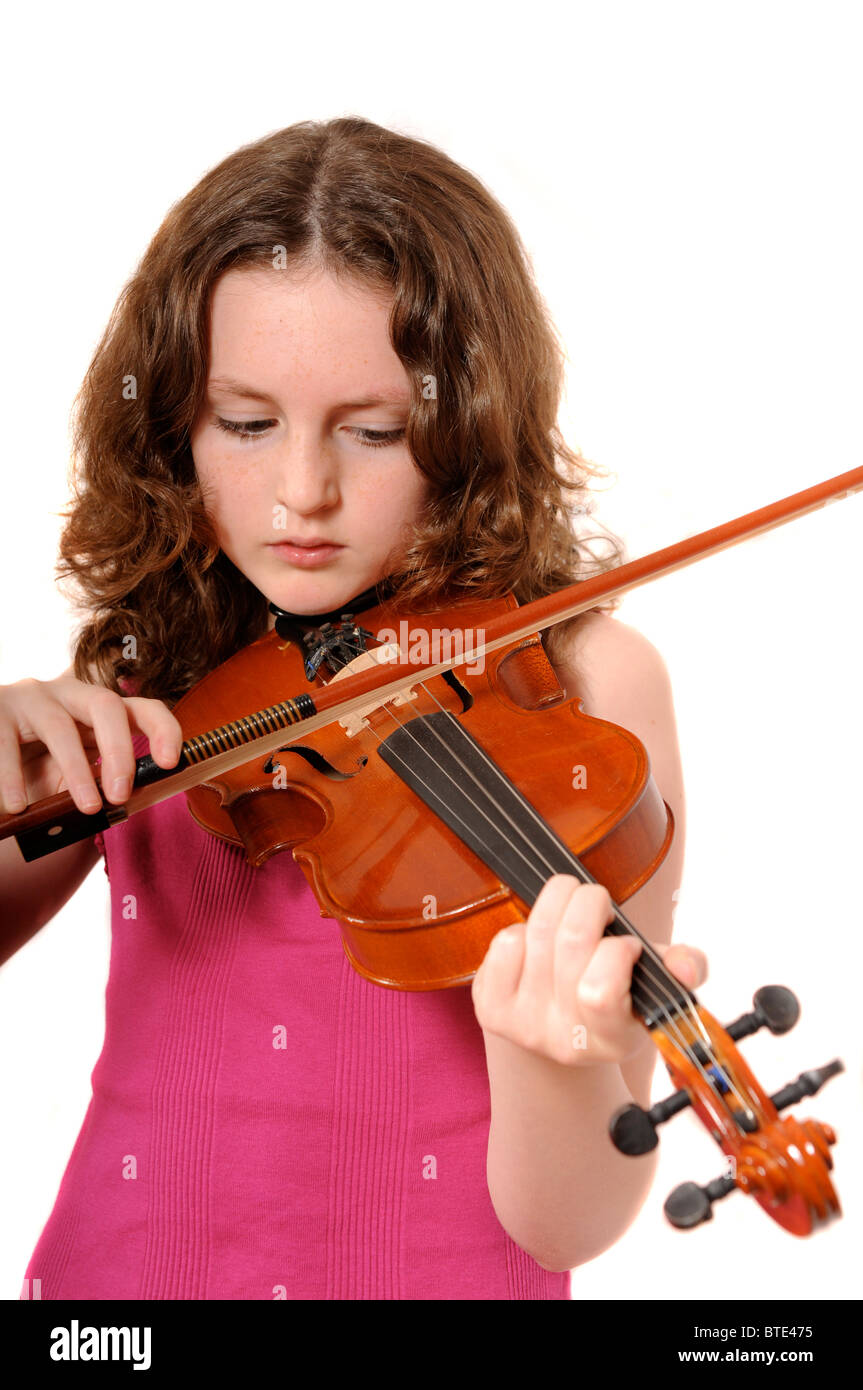 Young girl playing fiddle violin Stock Photo - Alamy