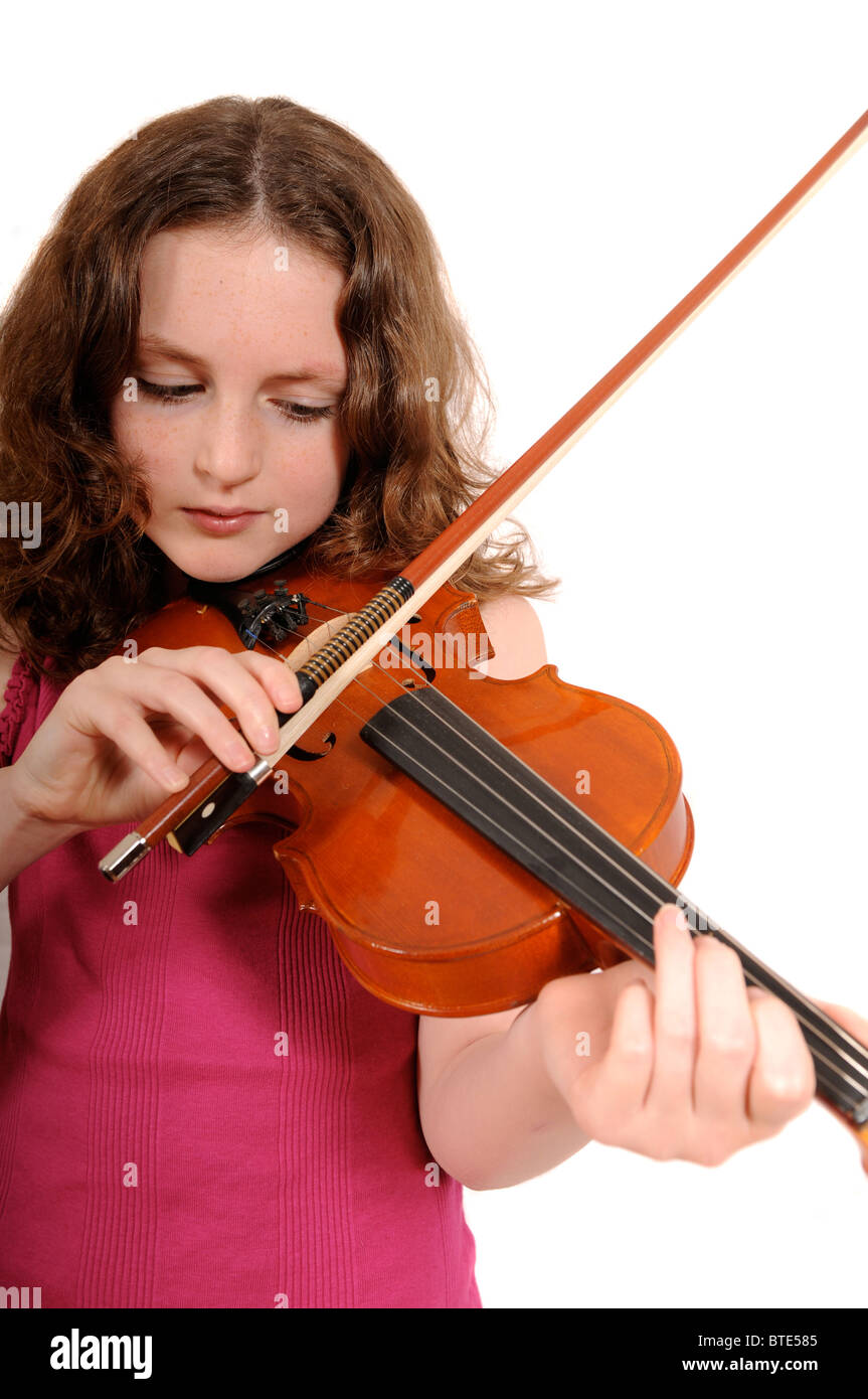Young girl playing fiddle violin Stock Photo - Alamy