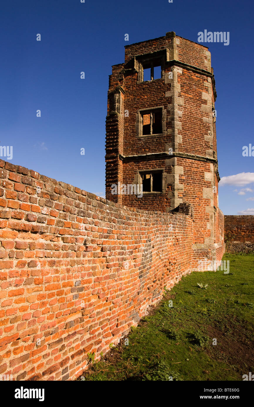 Old brick wall and ruined tower, Lady Jane Grey's House, Bradgate Park ...