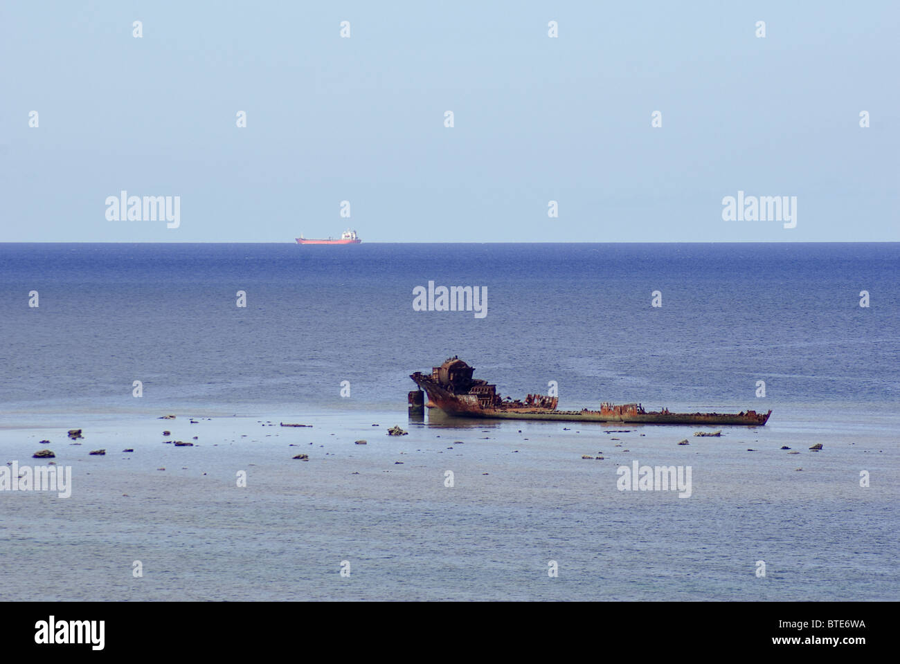 Ship wrack falling apart near the coast of Iriomote Island, Yaeyama ...