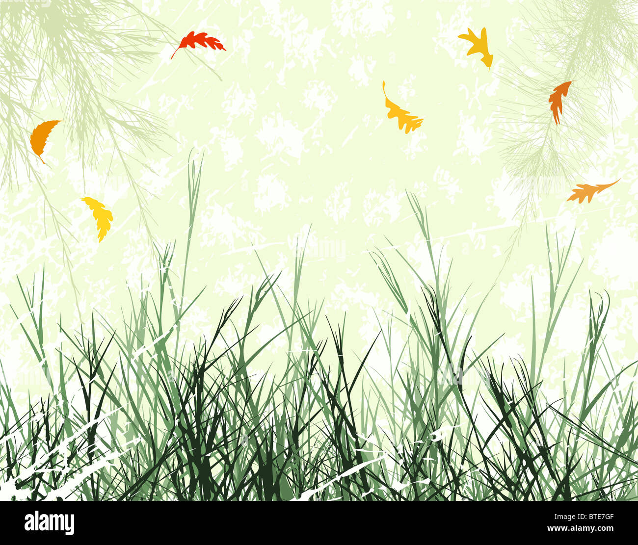Illustration of wintry vegetation with wind-blown leaves Stock Photo ...