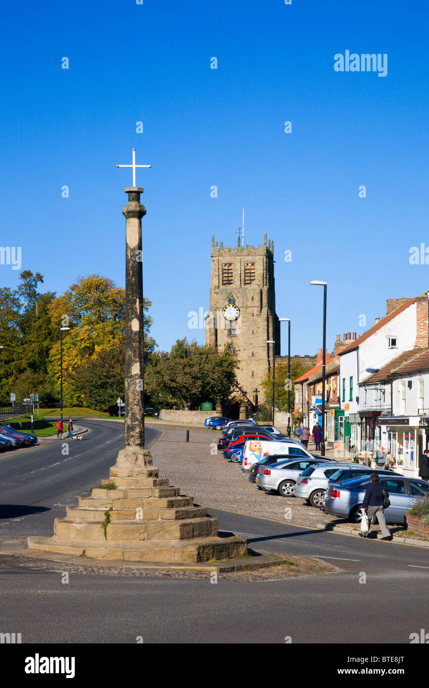 Bedale Market Cross and Church North Yorkshire England Stock Photo - Alamy