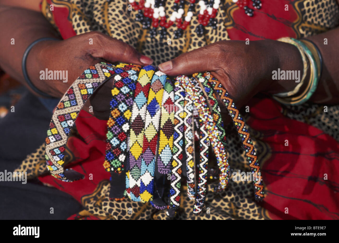 Anna Buthelezi, a Zulu woman, selling crafts on the esplanade at Durban ...