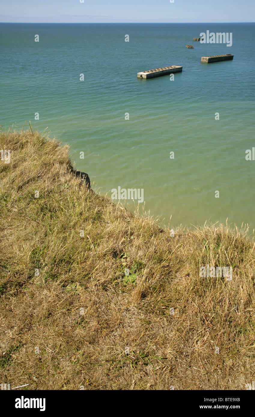 Remains of the Allied D-Day floating Mulberry harbour off Arromanches ...