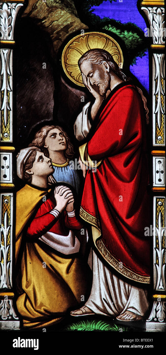 A stained glass window by John Toms depicting John 11:35, Jesus Wept ...