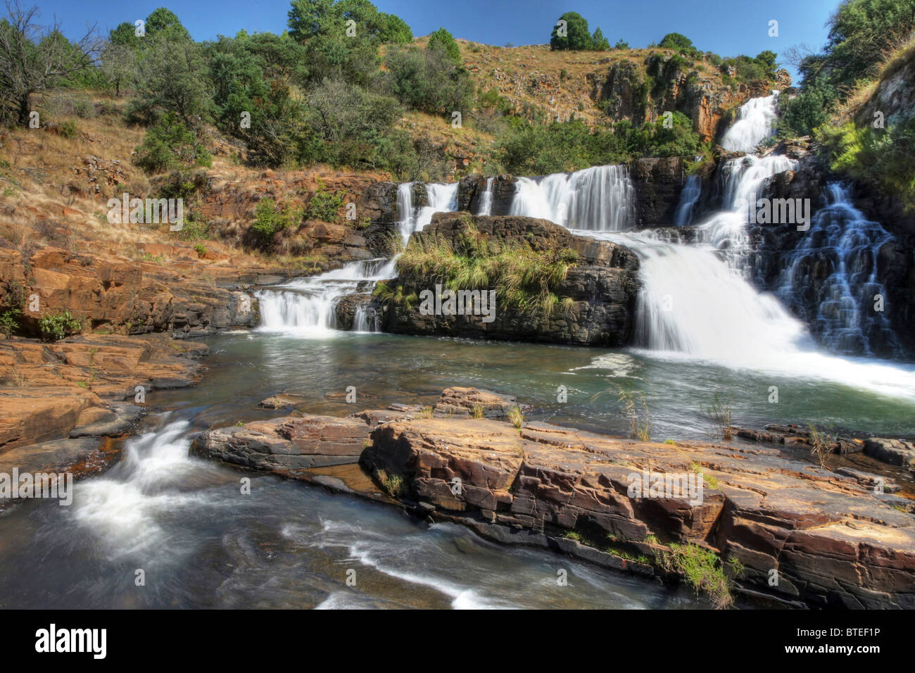 Waterfall at escarpment near Lunsklip Lodge on the Mpumalanga ...
