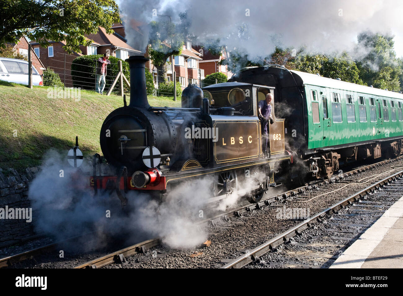 Railway station and steam train of swanage railway hi-res stock ...