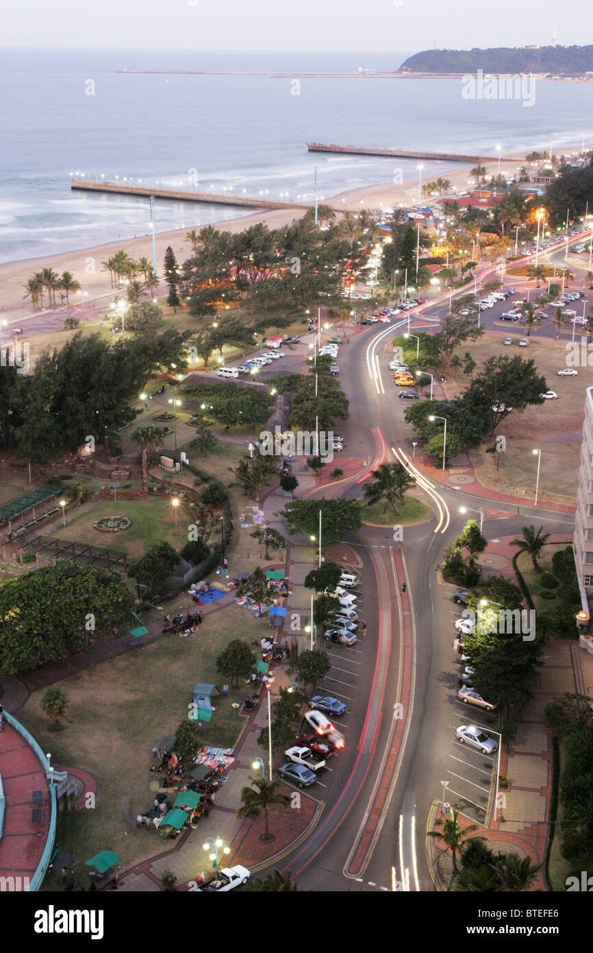 Aerial view over Durban beachfront boulevard at dusk Stock Photo - Alamy