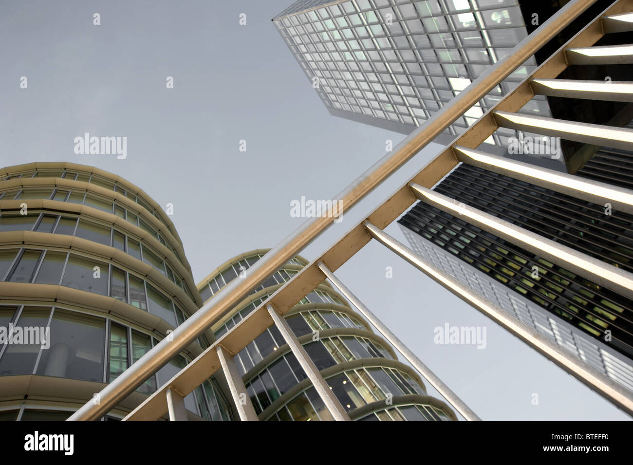 Details of round and angled modern architecture in the Medienhafen in ...