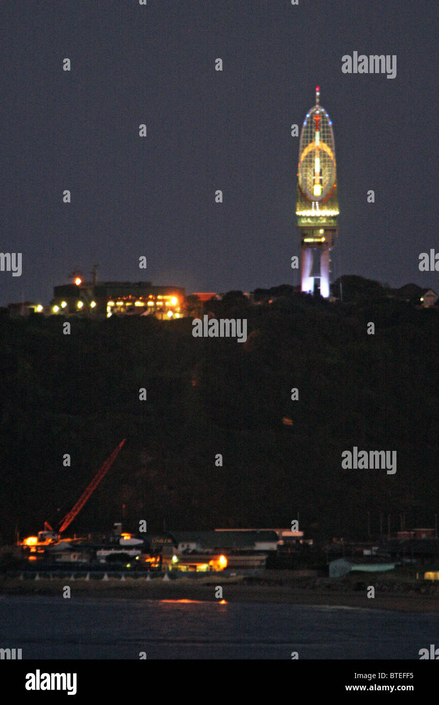 Durban lighthouse & control tower lit up at night Stock Photo - Alamy