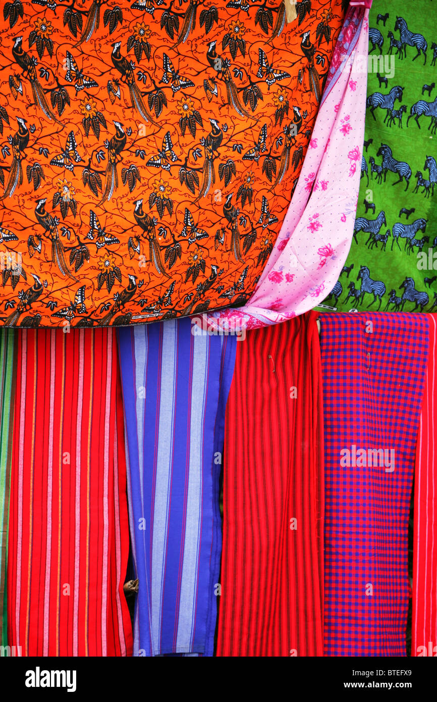 A display of brightly coloured shuka cloths Stock Photo - Alamy