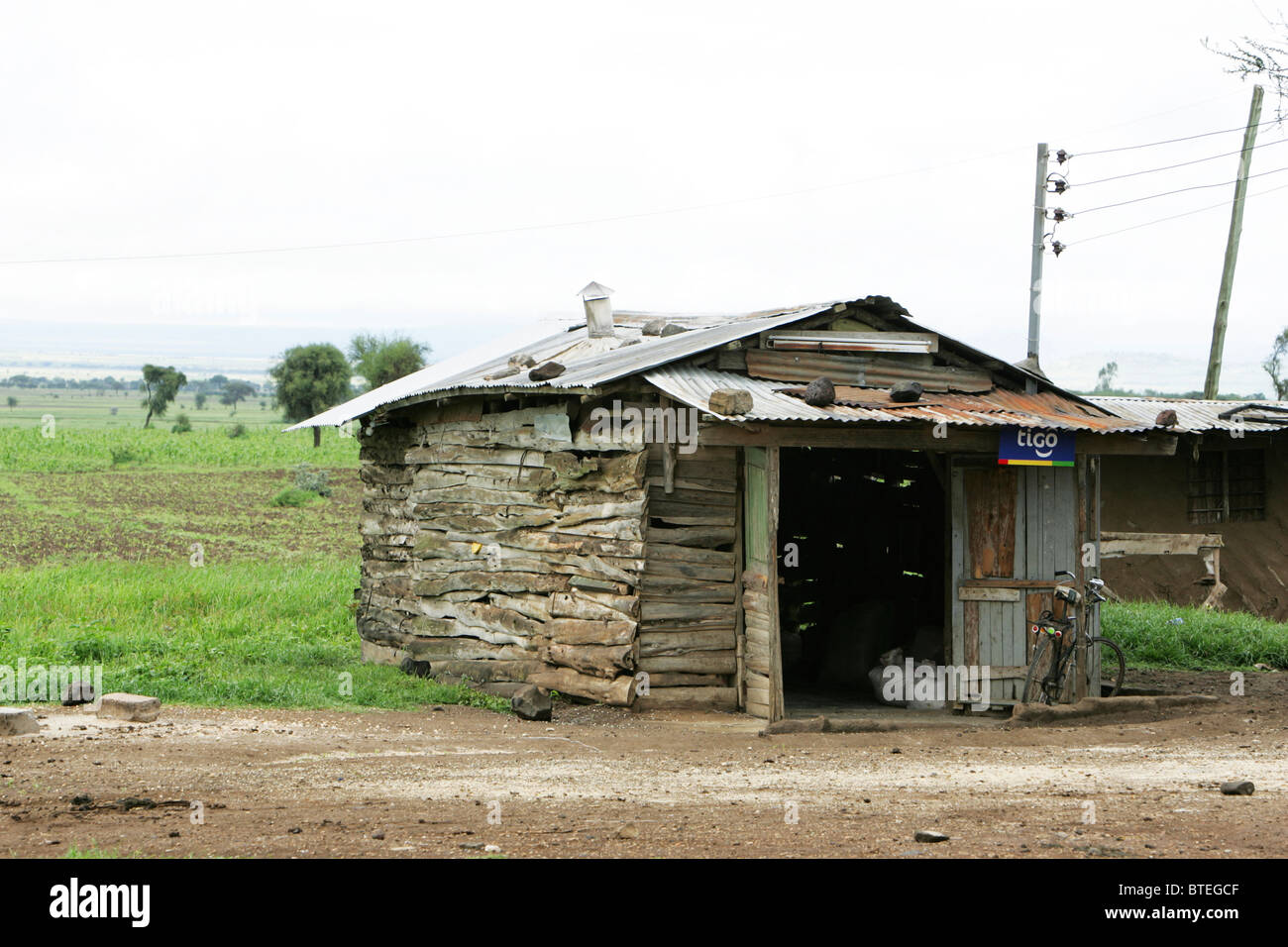 rural scene with a simple wooden structure serving as a store Stock ...