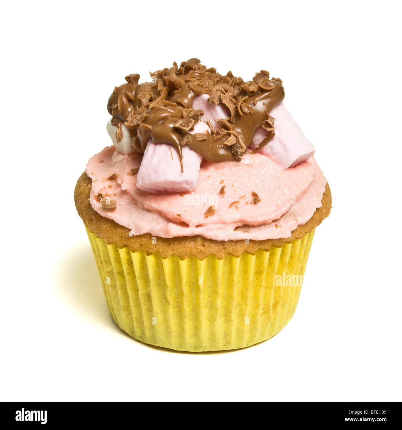 Unique homemade single cupcake from low perspective isolated against ...