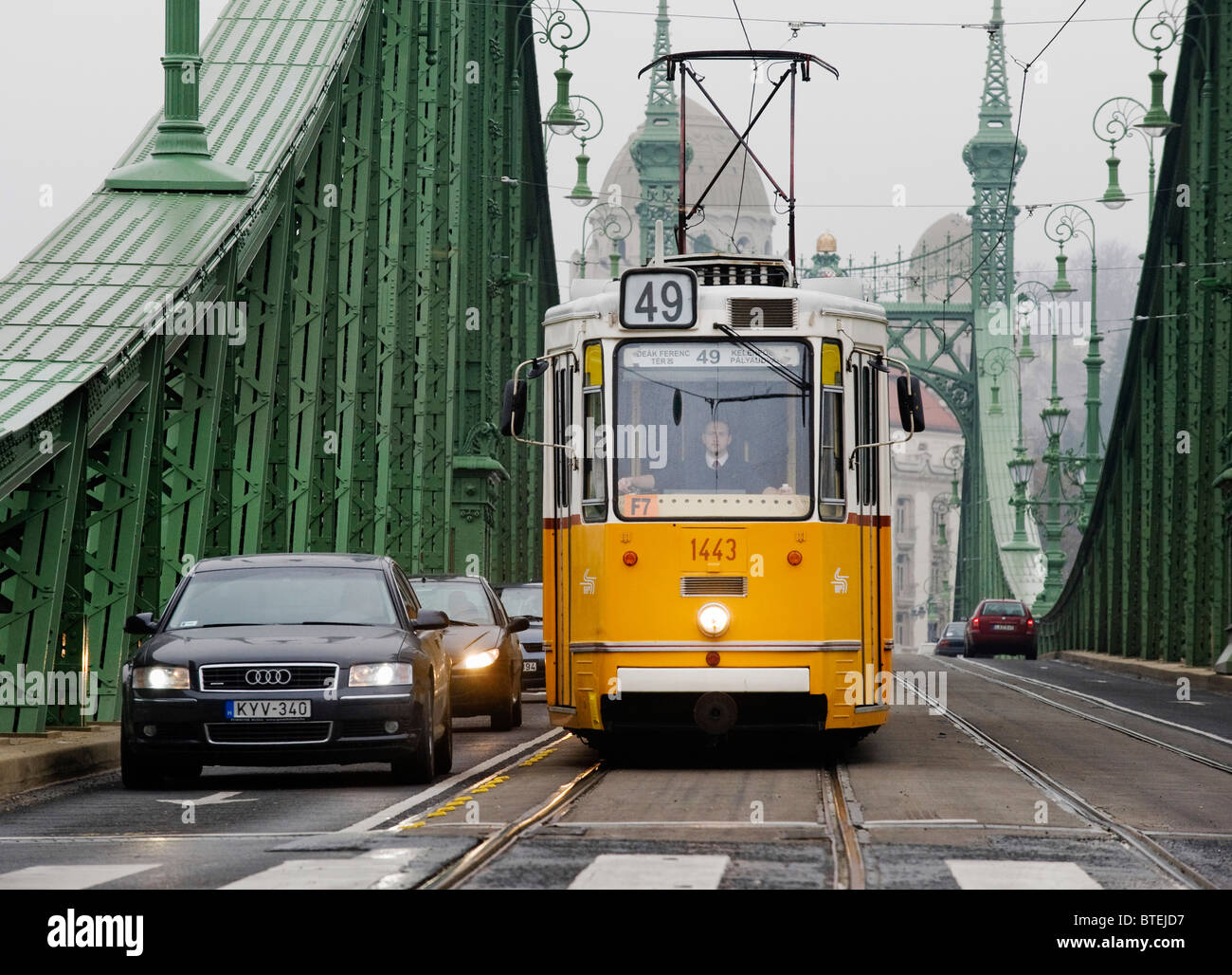 a busy tram street near Budapest's biggest market Nagycsarnok Great ...