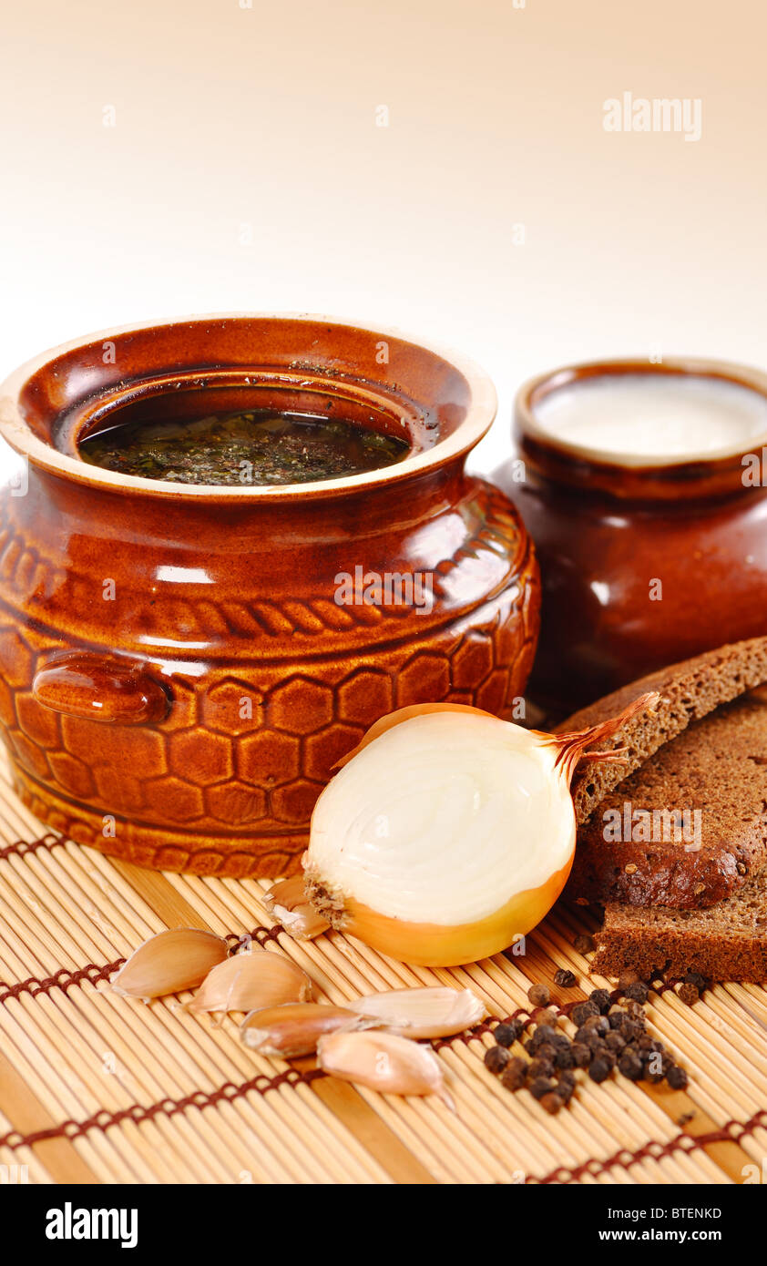 rustic food, soup in a clay pot Stock Photo - Alamy