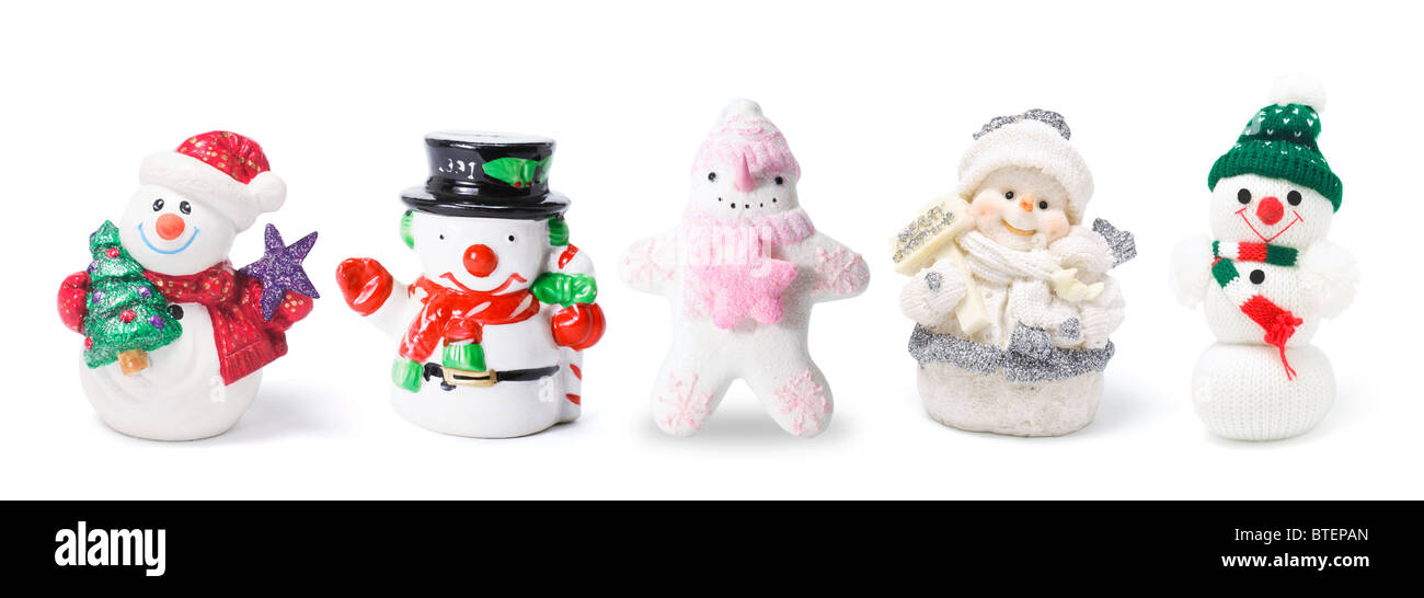 Row of Snowman Figurines Stock Photo - Alamy