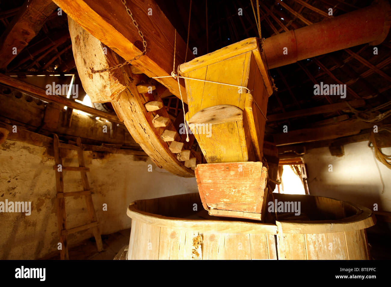 The grinding mechanism of the Folklore Museum Bonis windmill. Mykonos ...