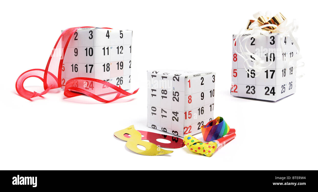 Gift Parcels Wrapped with Calendar Stock Photo - Alamy