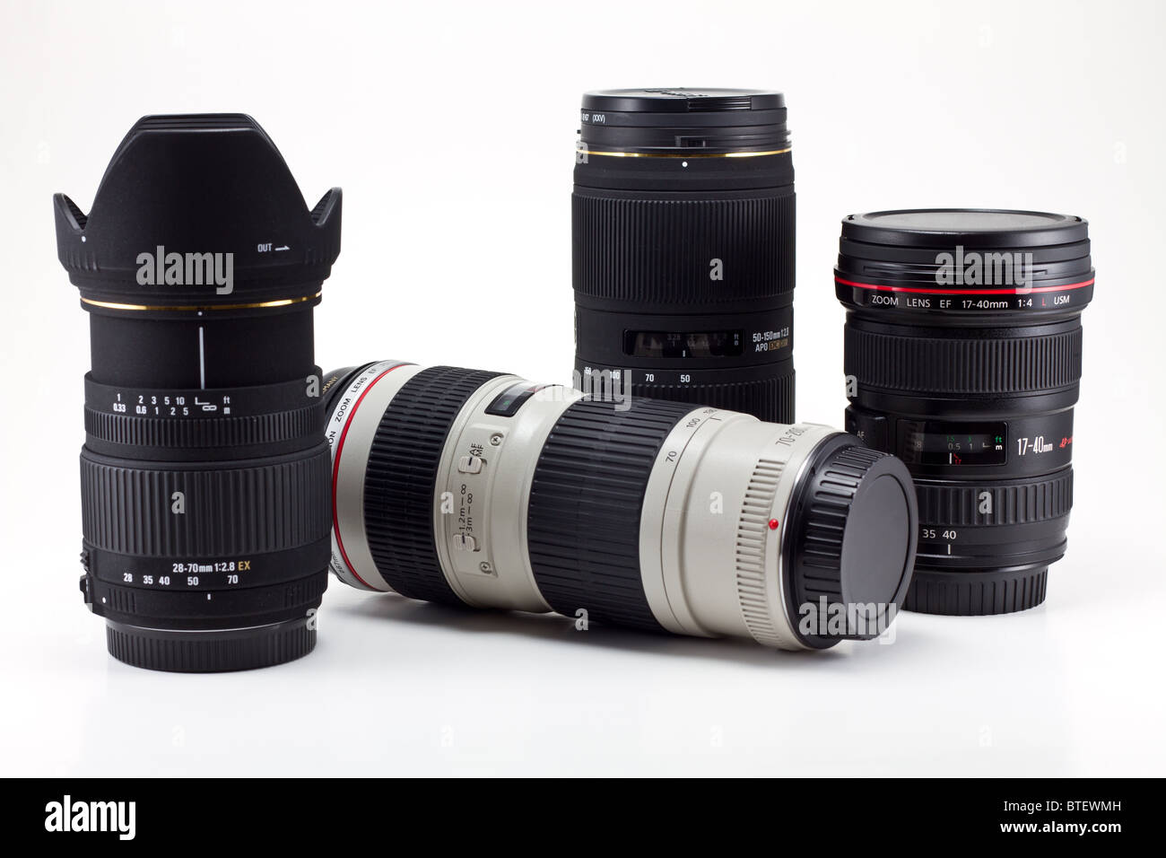 Four photo lenses isolated on the white background Stock Photo - Alamy