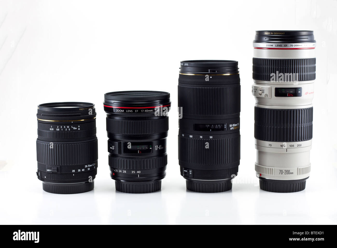 Four photo lenses isolated on the white background Stock Photo - Alamy