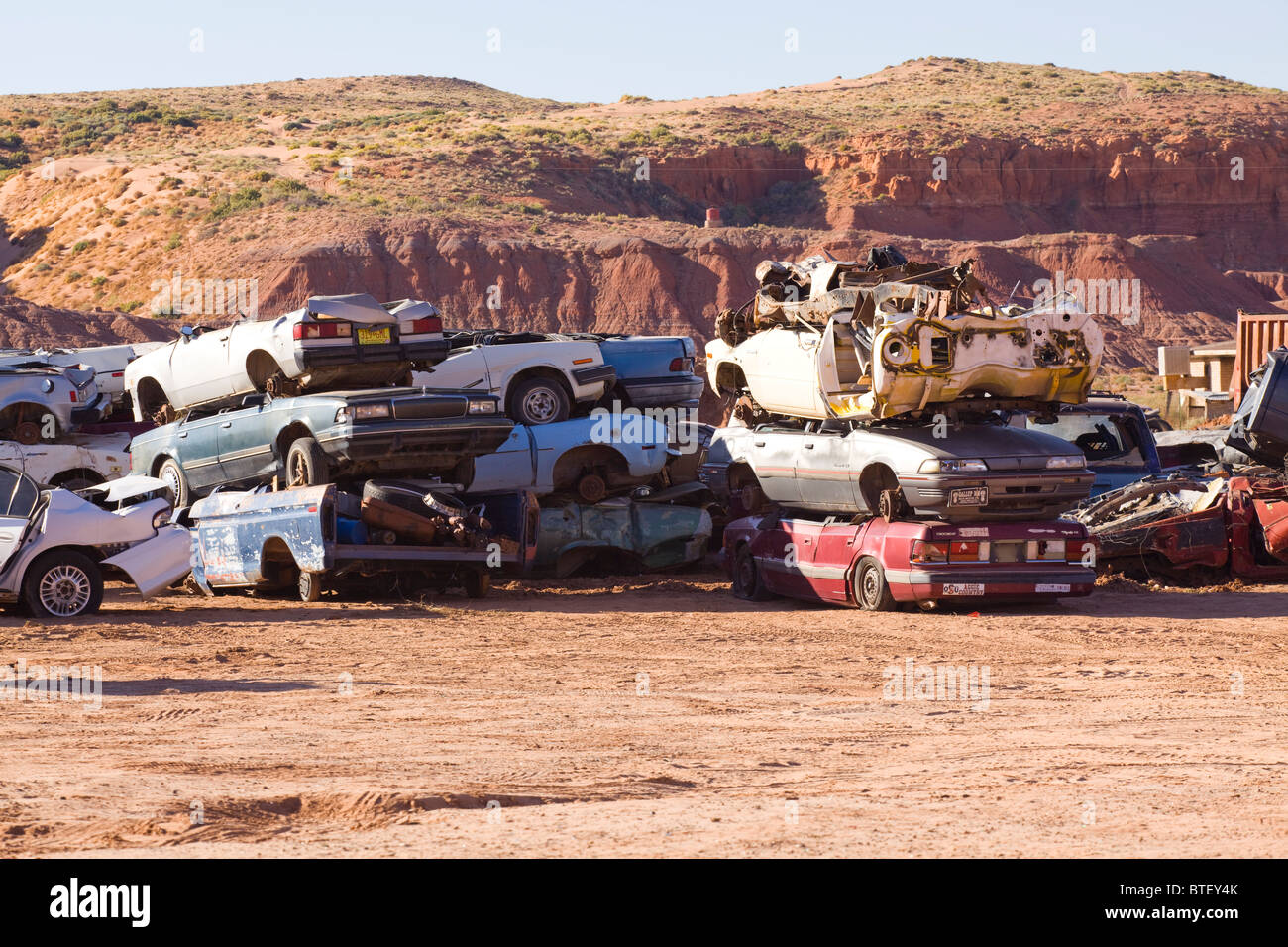 Crushed cars stacked in scrapheap - Arizona, USA Stock Photo - Alamy