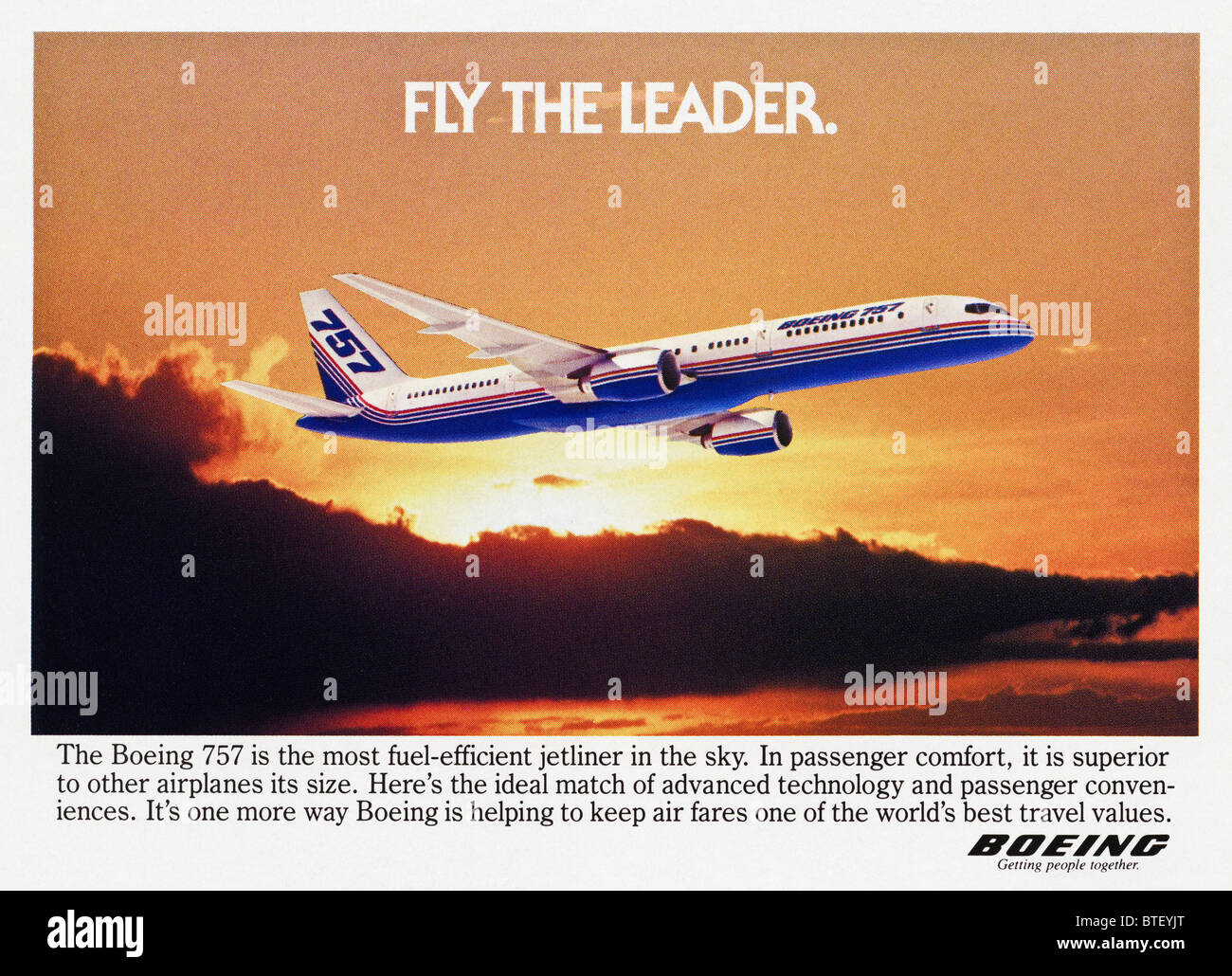 Colour advertisement for Boeing 757 fuel efficient jetliner in American ...