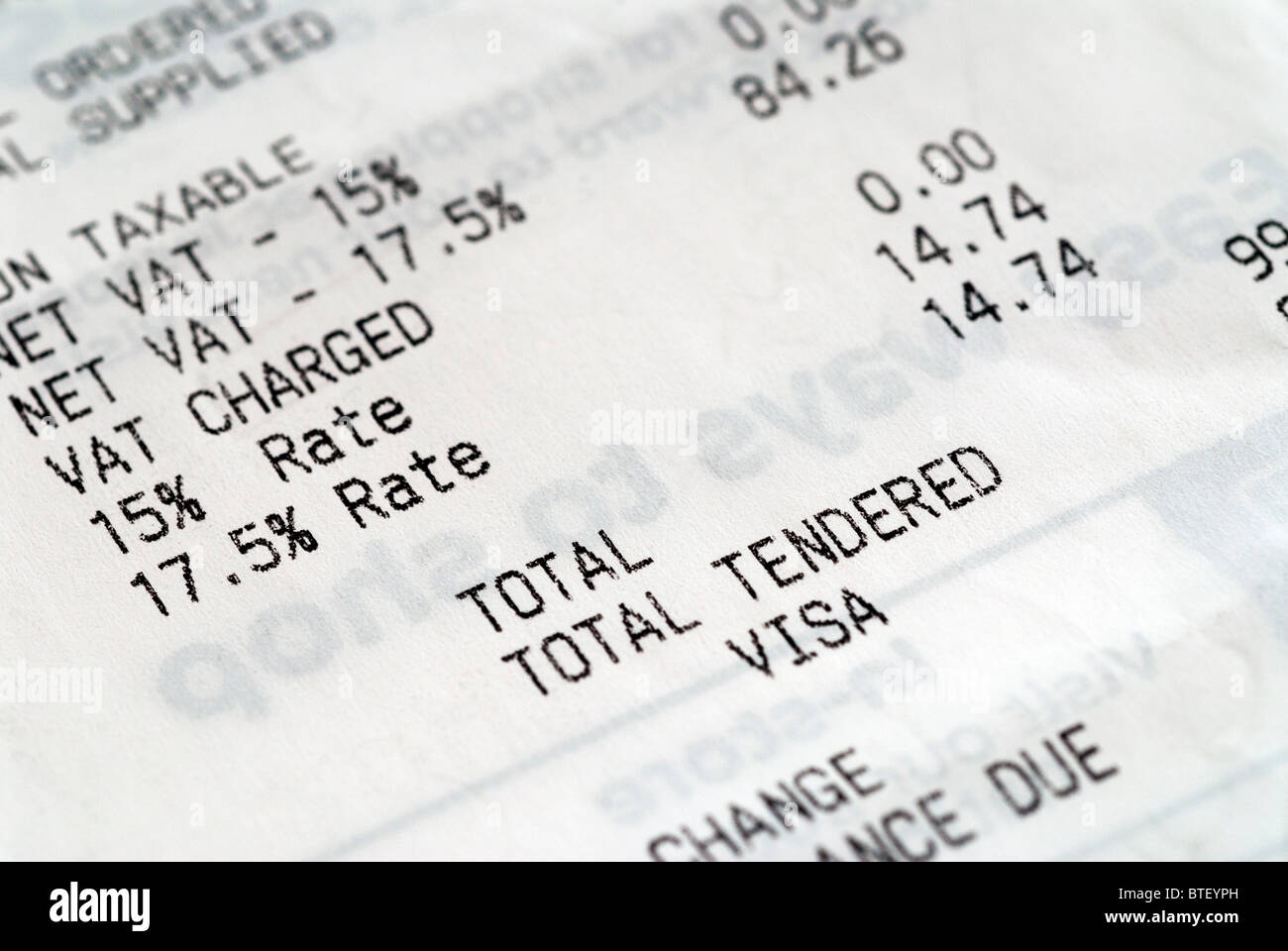 Vat Tax Receipt Stock Photo Alamy
