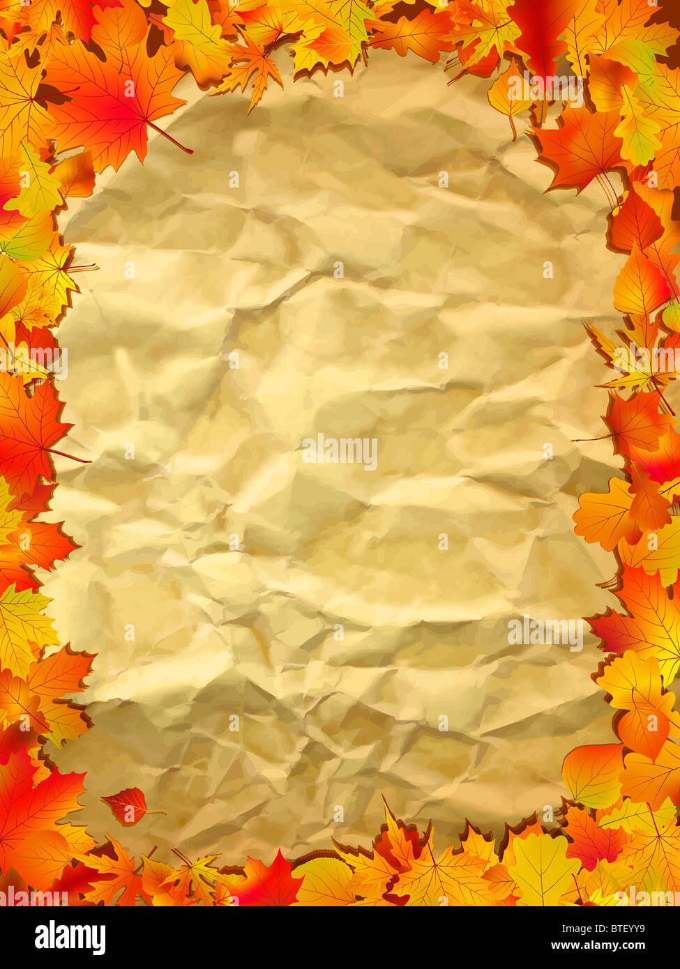 Autumn background with colored leaves on old paper Stock Photo - Alamy