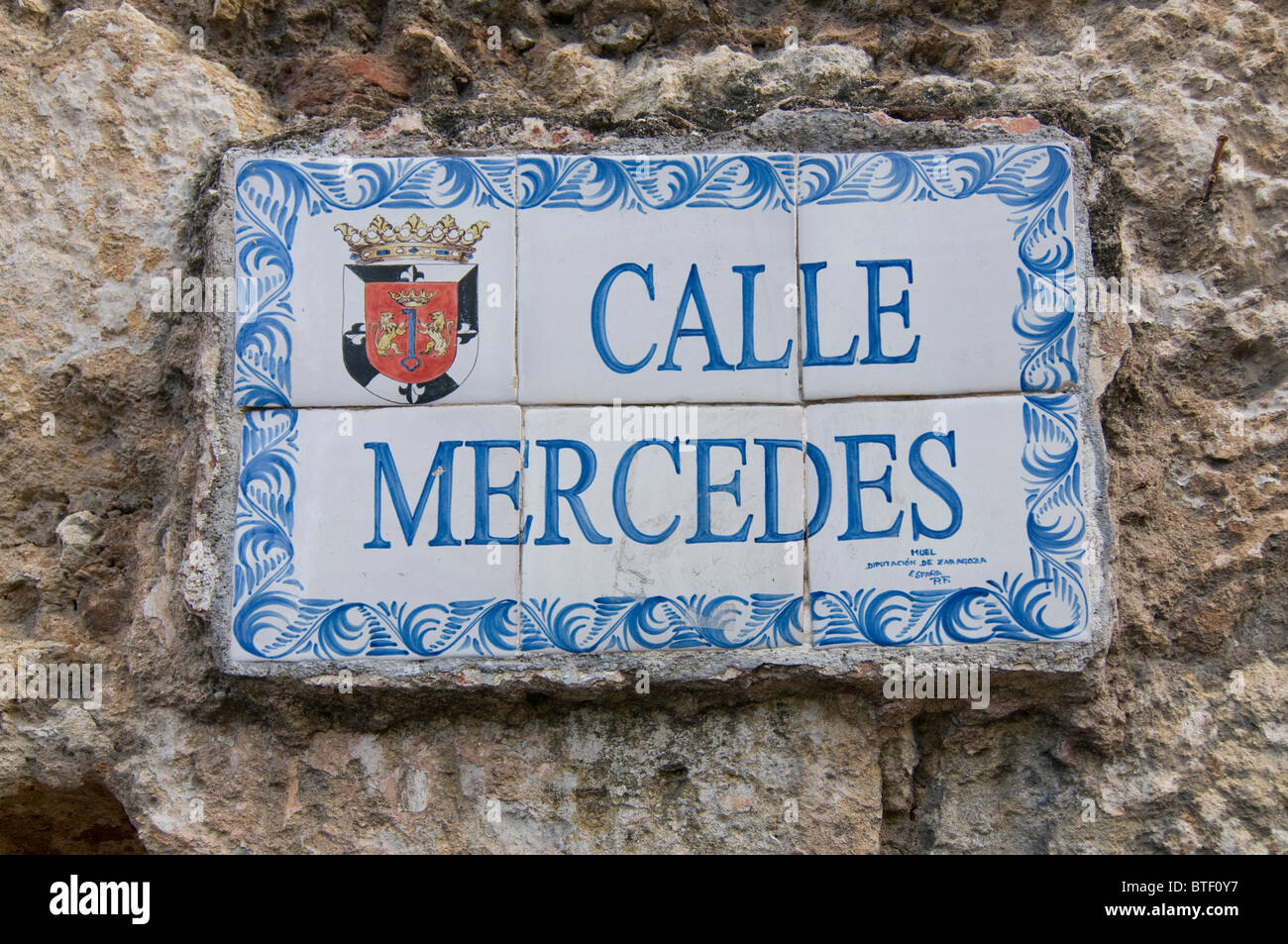 Glazed ceramic street sign in the Zona colonial district a UNESCO World ...