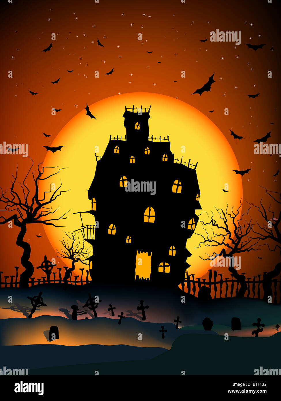 Haunted house spooky moon hi-res stock photography and images - Alamy