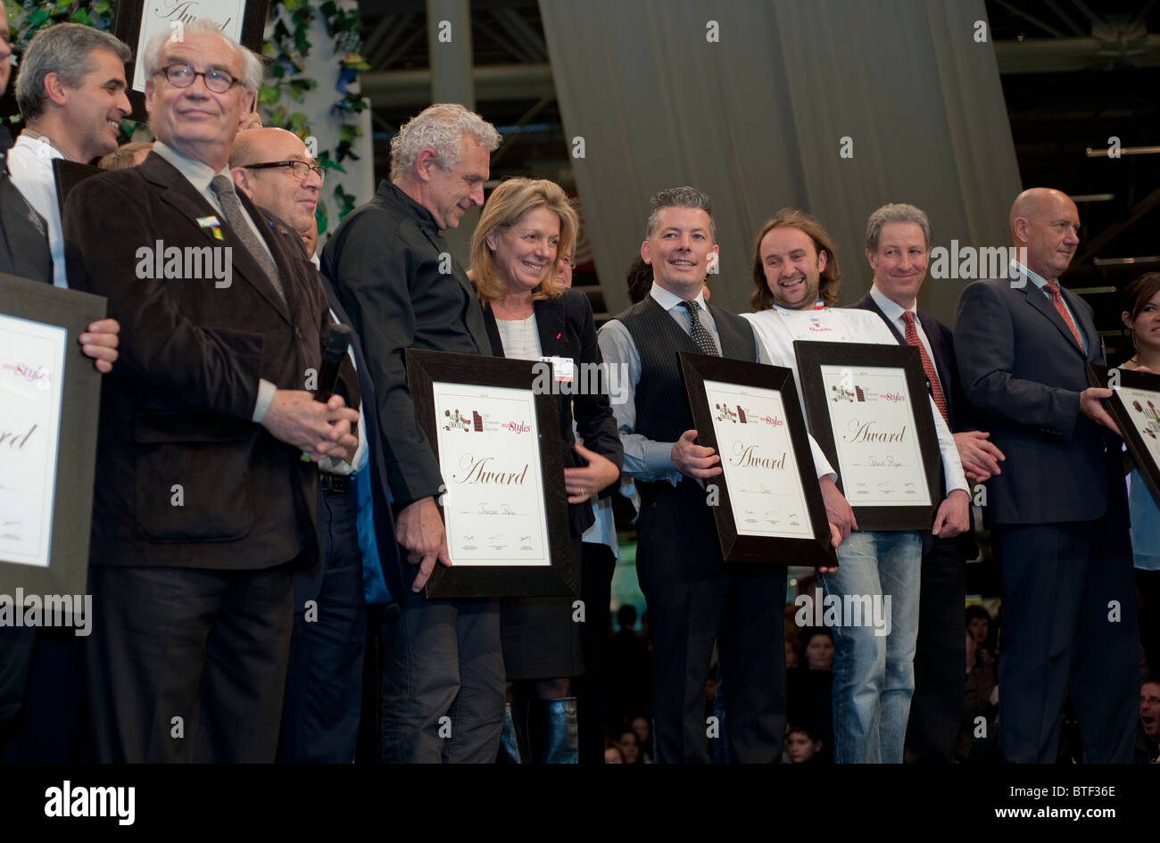 PARIS, FRANCE, Group French Chefs Accepting Awards on Stage at Gourmet ...