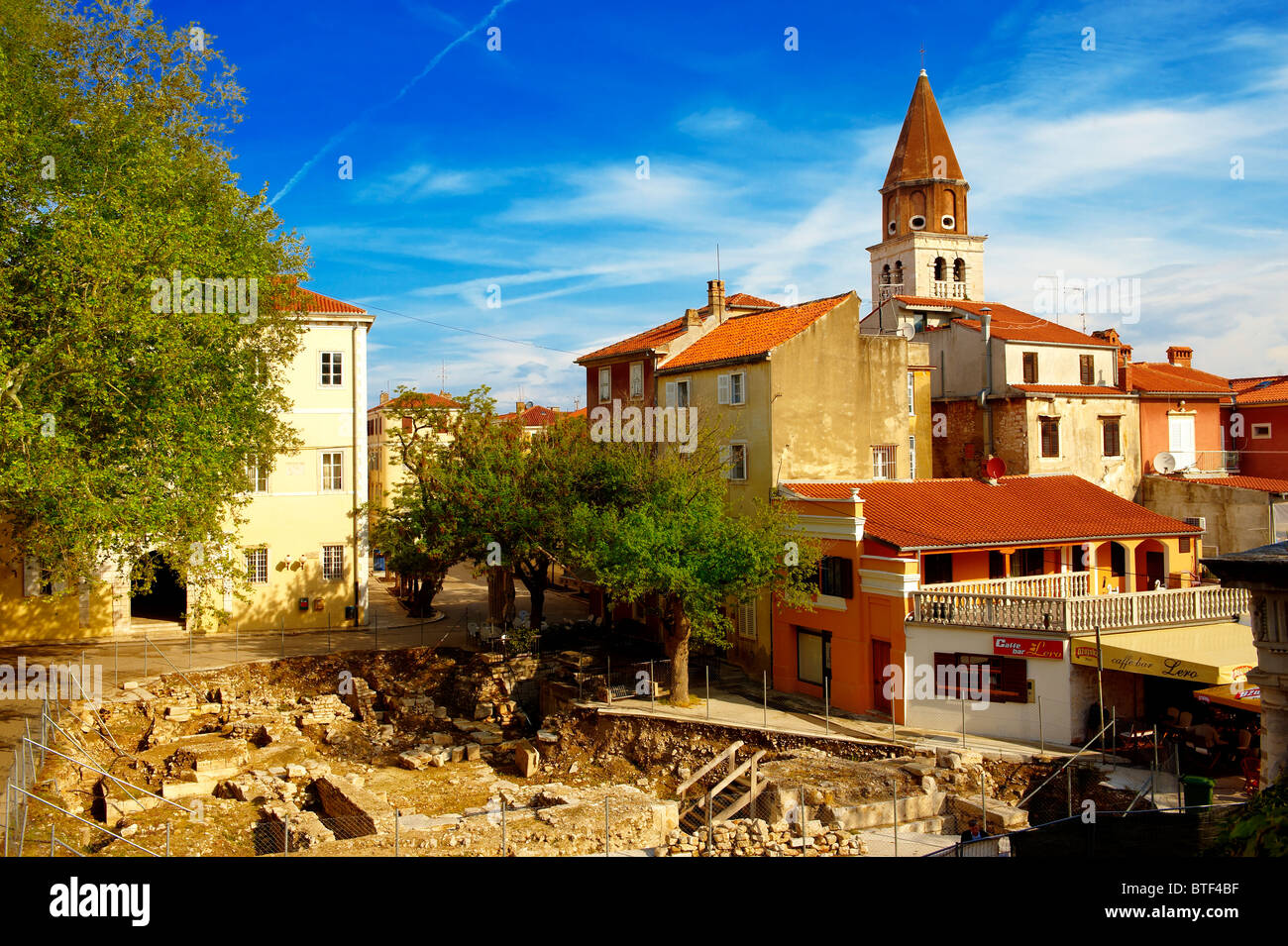 ruins of the Roman city gates with the east medieval quarter of Zadar ...