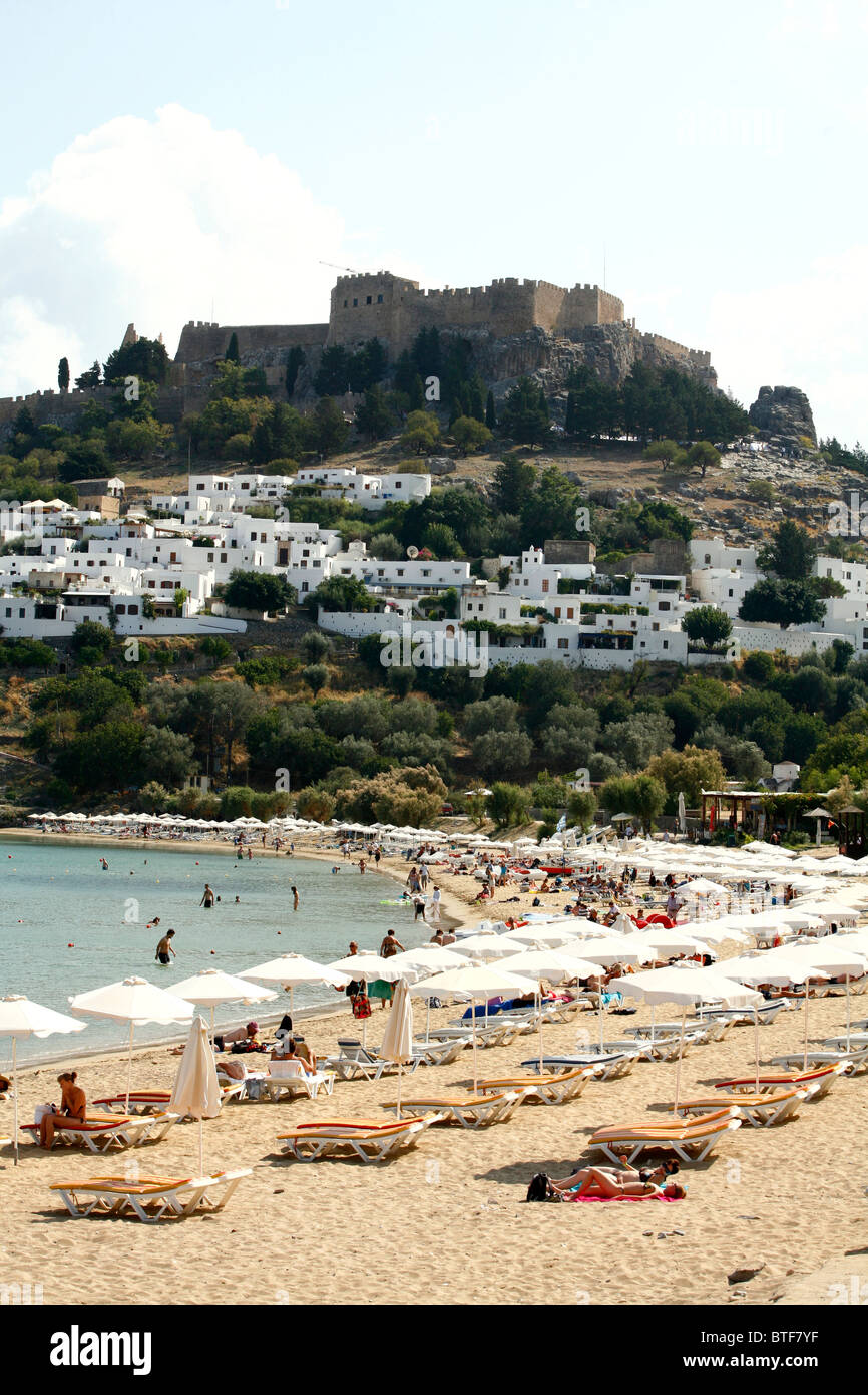 The Main beach in Lindos, Rhodes, Greece Stock Photo - Alamy