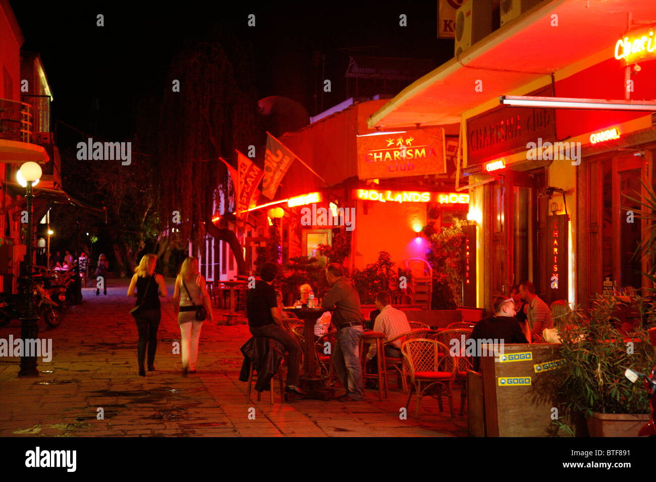 Bar street in Kos Town, Kos, Greece Stock Photo - Alamy