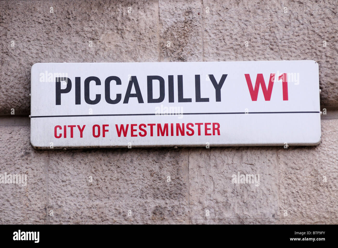 Piccadilly W1 City of Westminster street sign, London, England, UK ...