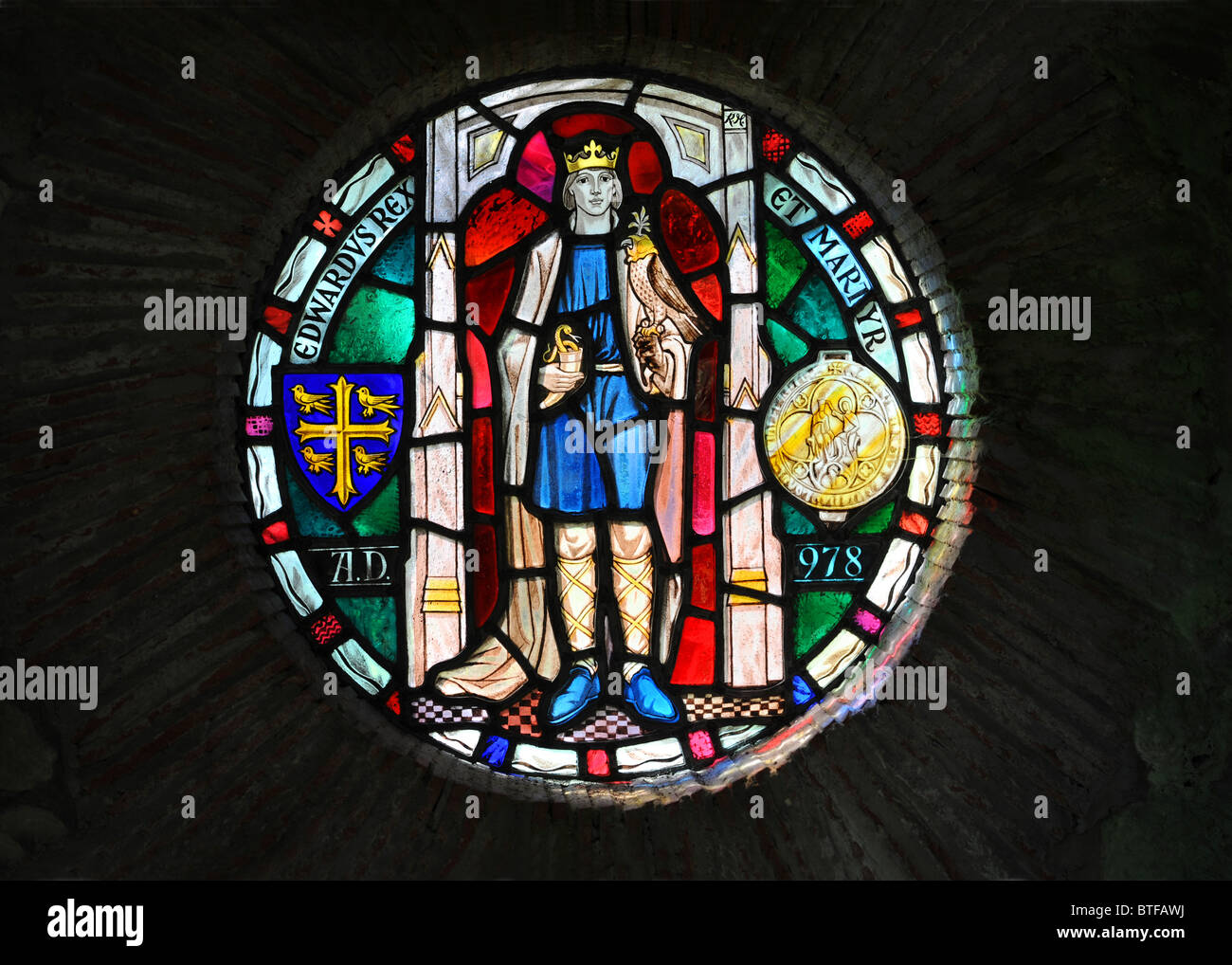 Stained glass window depicting King Edward The Martyr in the shrine ...