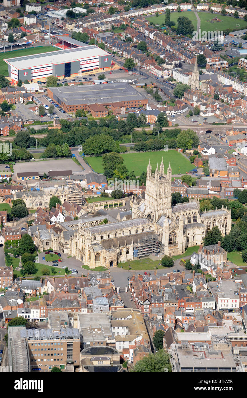 Aerial view of Gloucester with the Cathedral and Kingsholm rugby ...