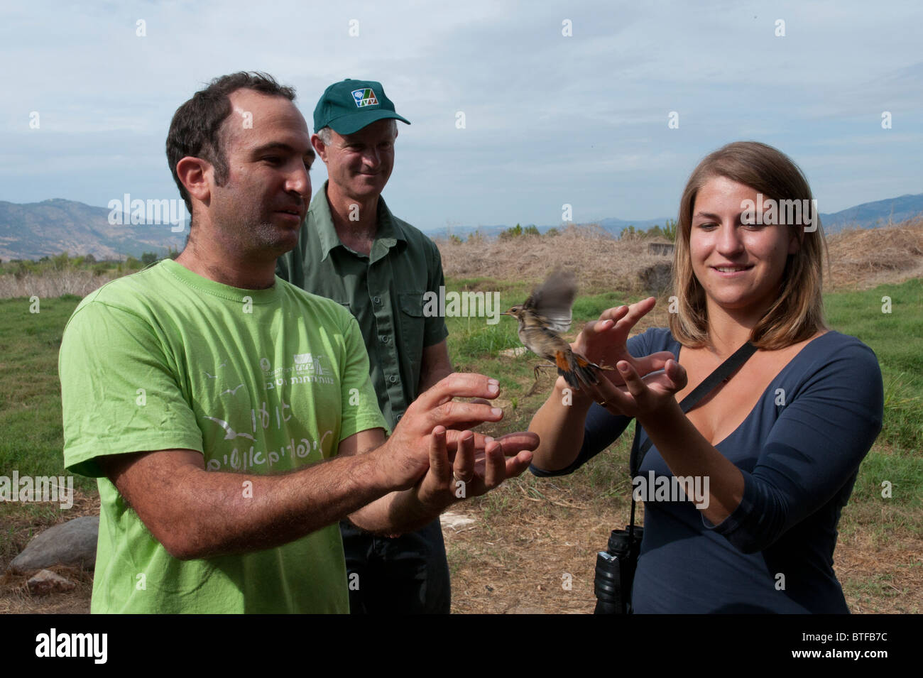 Agamon Hula Park. Ringing station. bird being freed after ringing ...