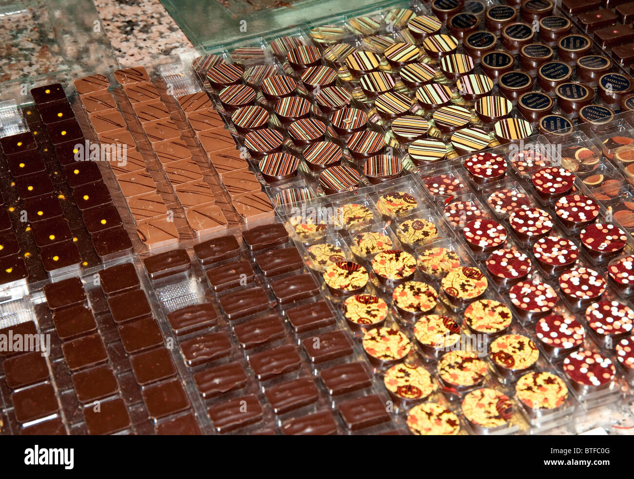 Assorted chocolate on display at Paris "Salon du Chocolate", Chocolate ...